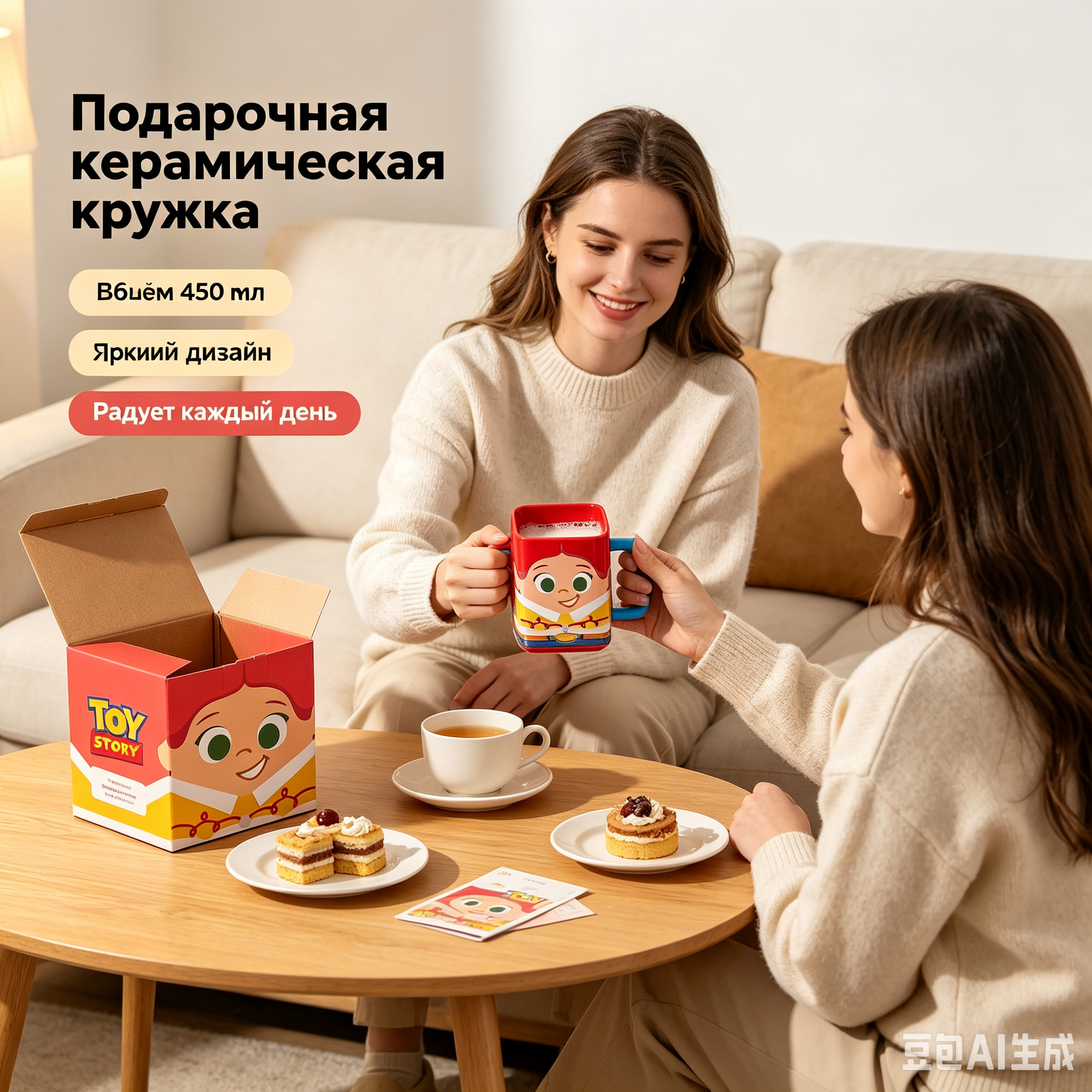 Чашка для воды с милым мультяшным персонажем, керамический материал, 450 мл， Изысканный подарок, красный