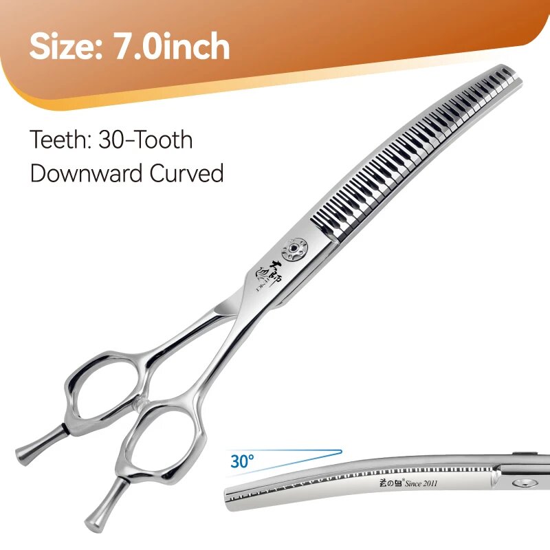 Профессиональные ножницы для стрижки собак Fenice 7.0 inch, 30-зубые, изогнутые