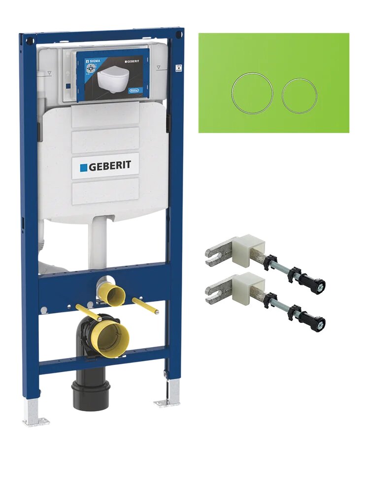 Комплект Инсталляция Geberit Duofix UP 320 111.300.00.5 (111.950.00.6) / Кнопка STWORKI Хельсинки S33505GR цвет матовый зеленый / Крепления 111.815.00.1, к стене