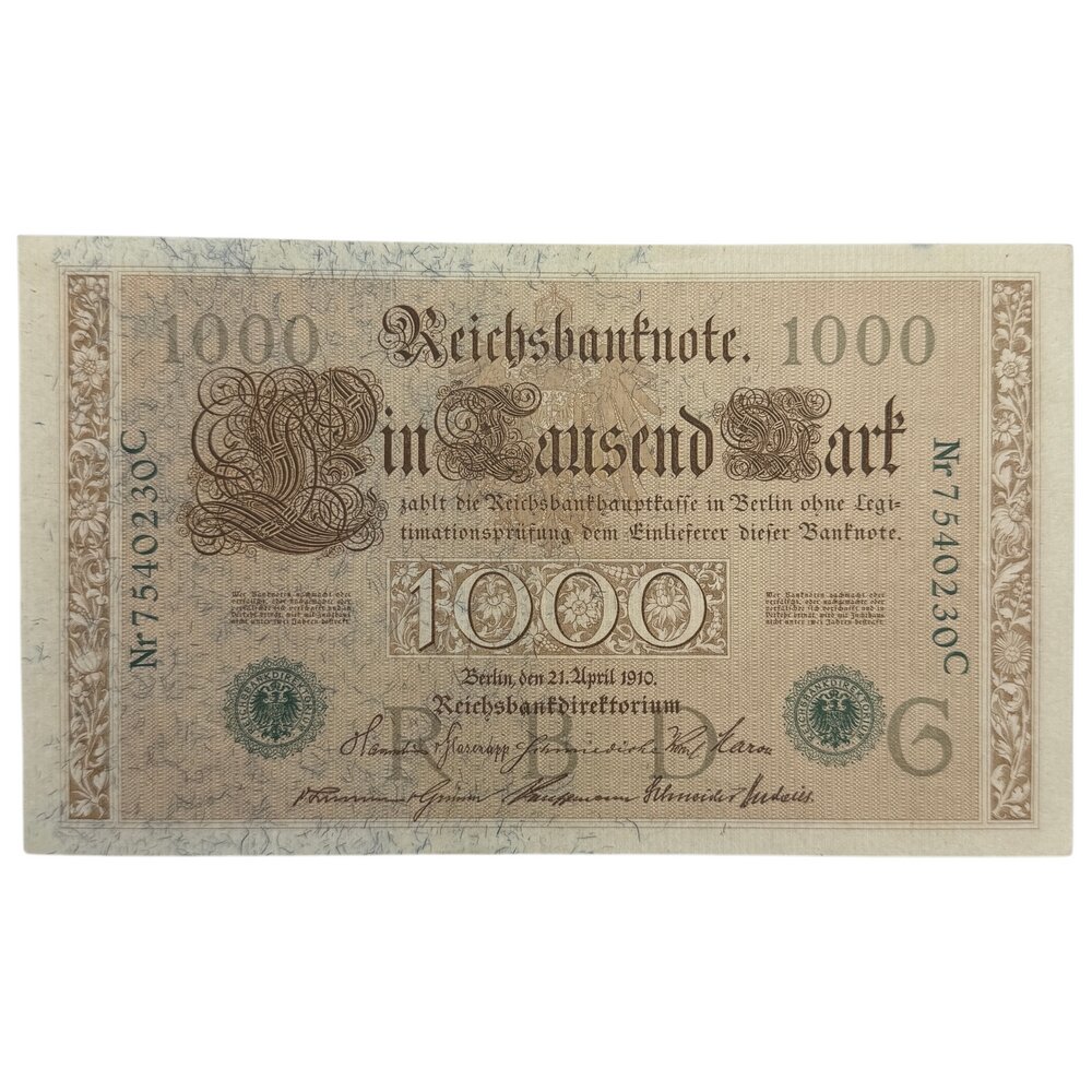 Германская империя 1000 марок 1910 г. (Зелёные печати) (Литера G)(Серия C)(7-значный номер) (Лот №2)