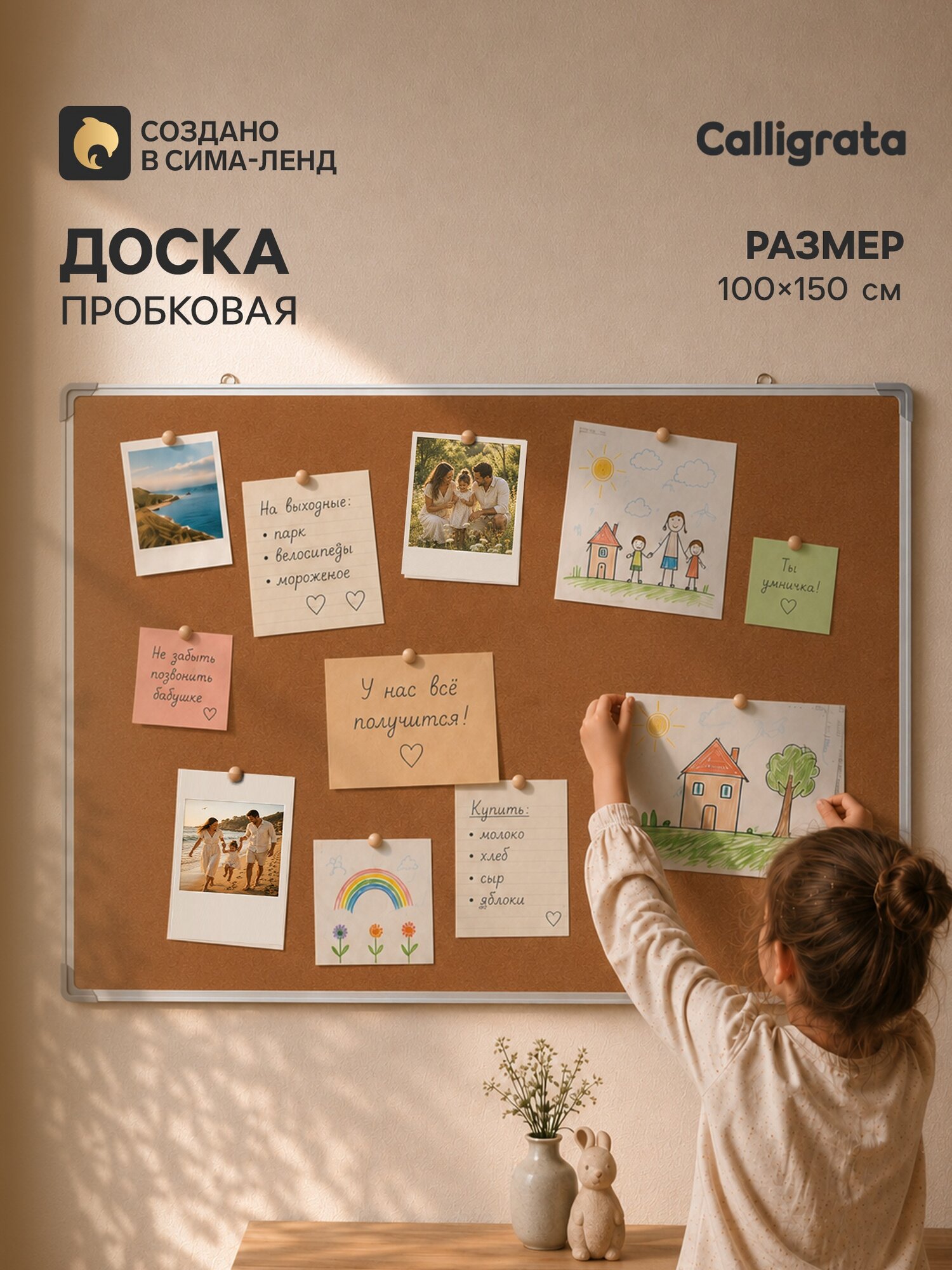 Доска пробковая, 100 × 150 см, в алюминевой рамке, CALLIGRATA