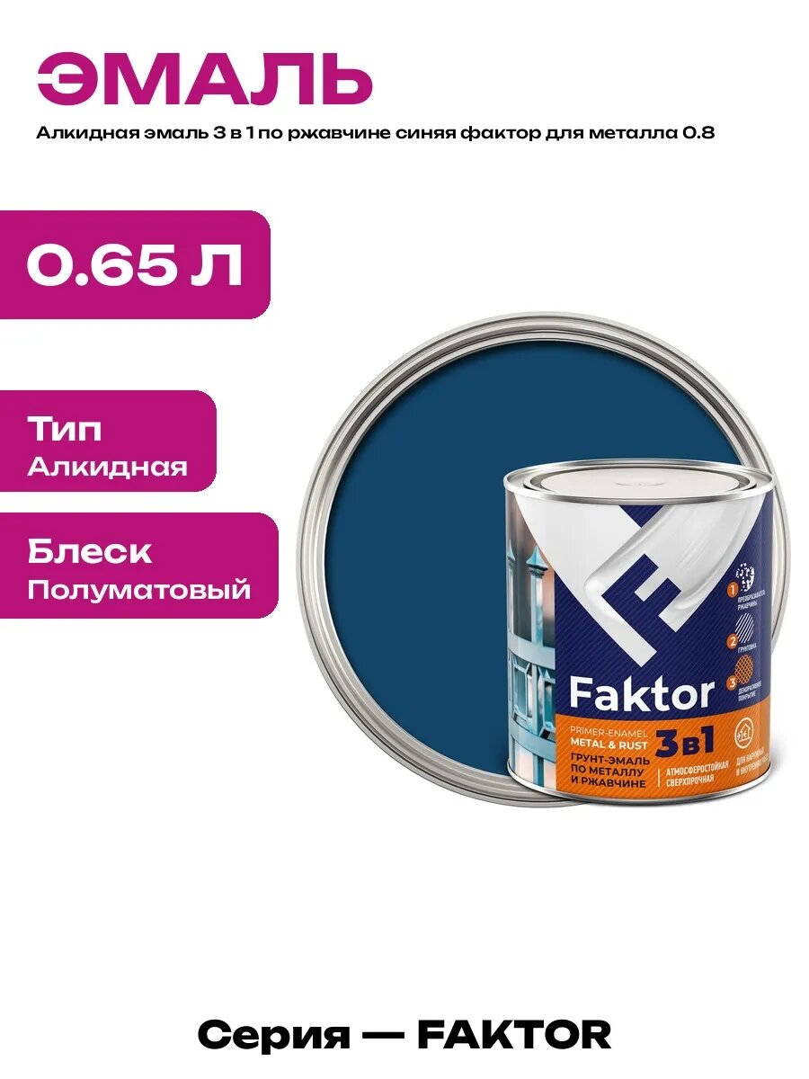 Краска по ржавчине синяя 3 в 1 полуматовая фактор для дачи