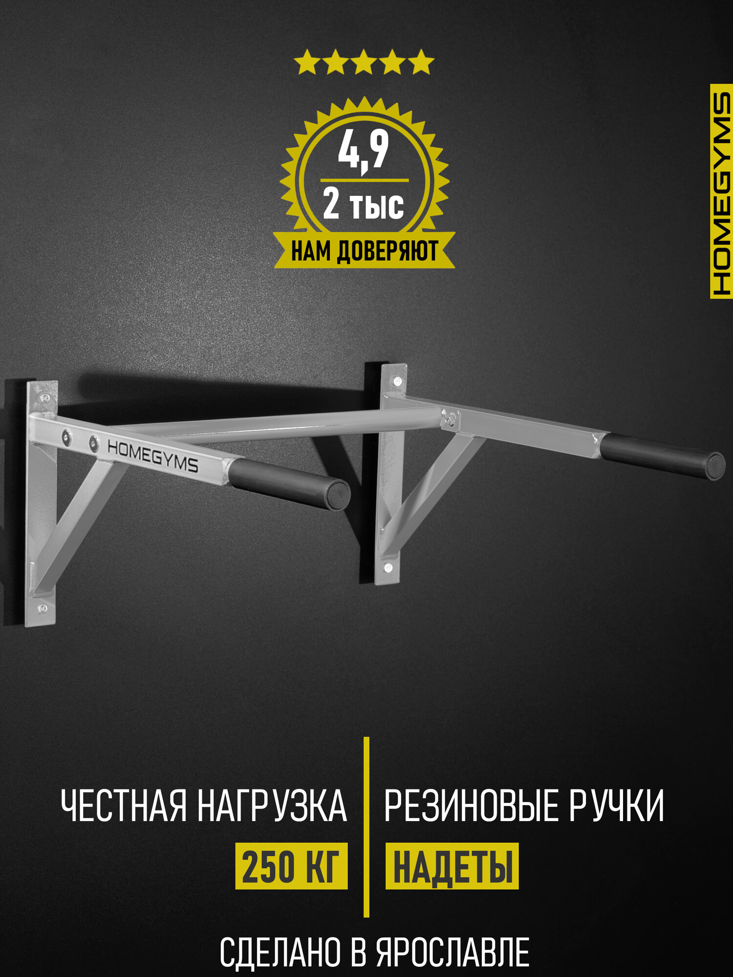 Брусья настенные для дома HOMEGYMS, усиленные, серые