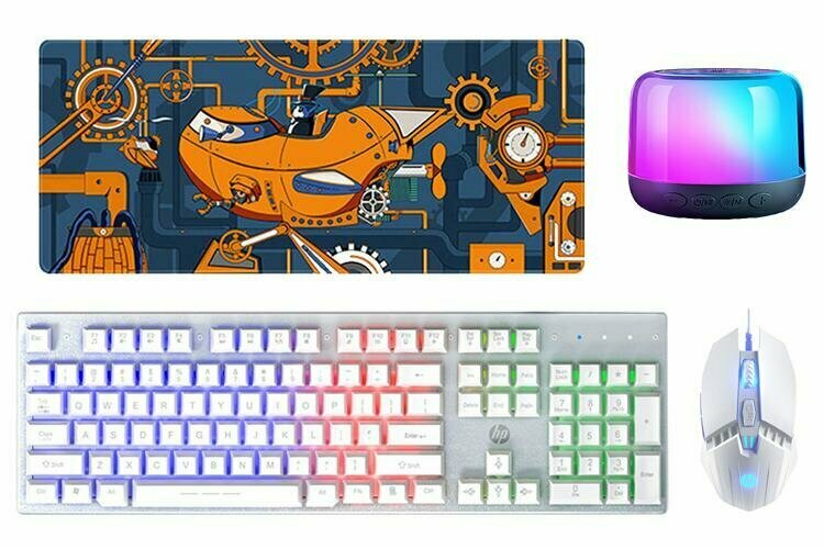 Клавиатура HP White KG10 keyboard M1 mouse S02 audio punk mouse pad