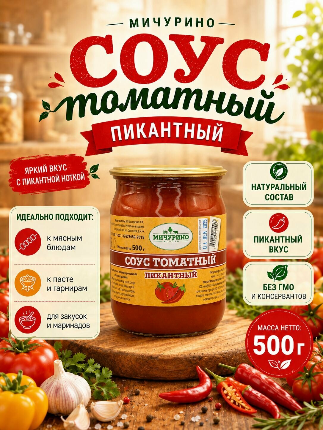 Соус томатный Мичурино "Пикантный", 500 г