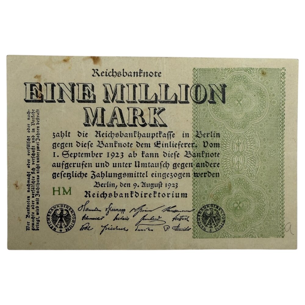 Веймарская республика 1000000 (1 миллион) марок 1923 г. (09.08 Тип 2) (ВЗ - Звёзды) (Серия HM)