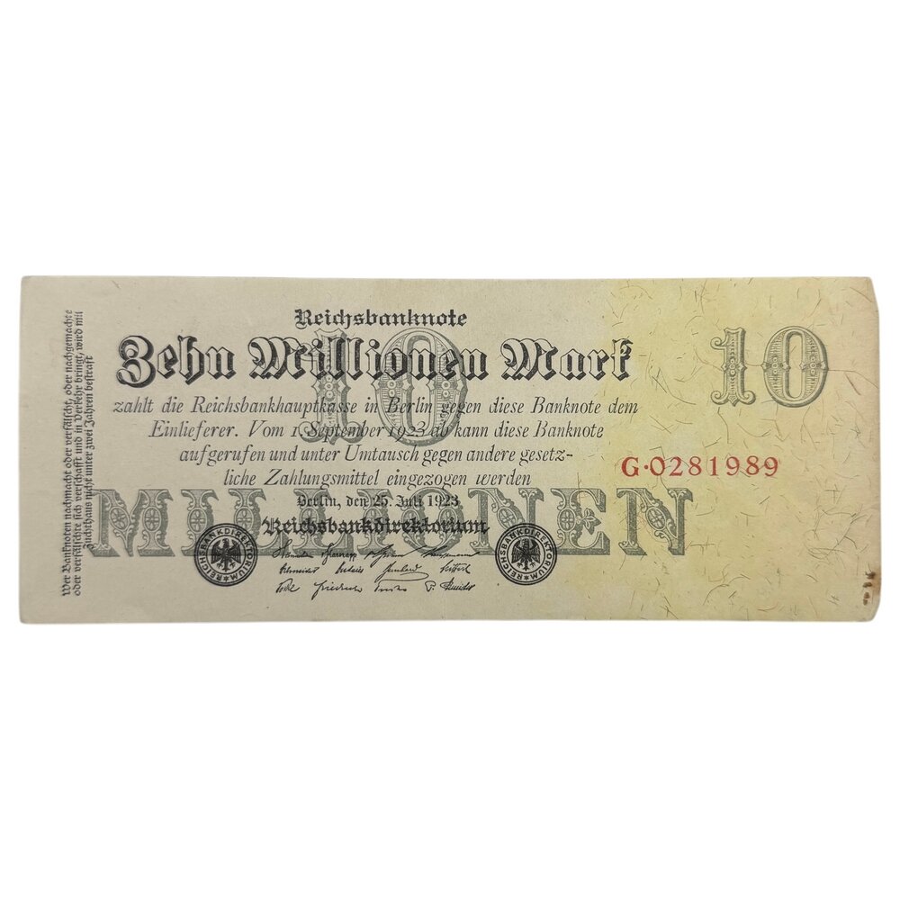 Веймарская республика (Германия) 10000000 (10 миллионов) марок 1923 г. (25.07) (Серия G)