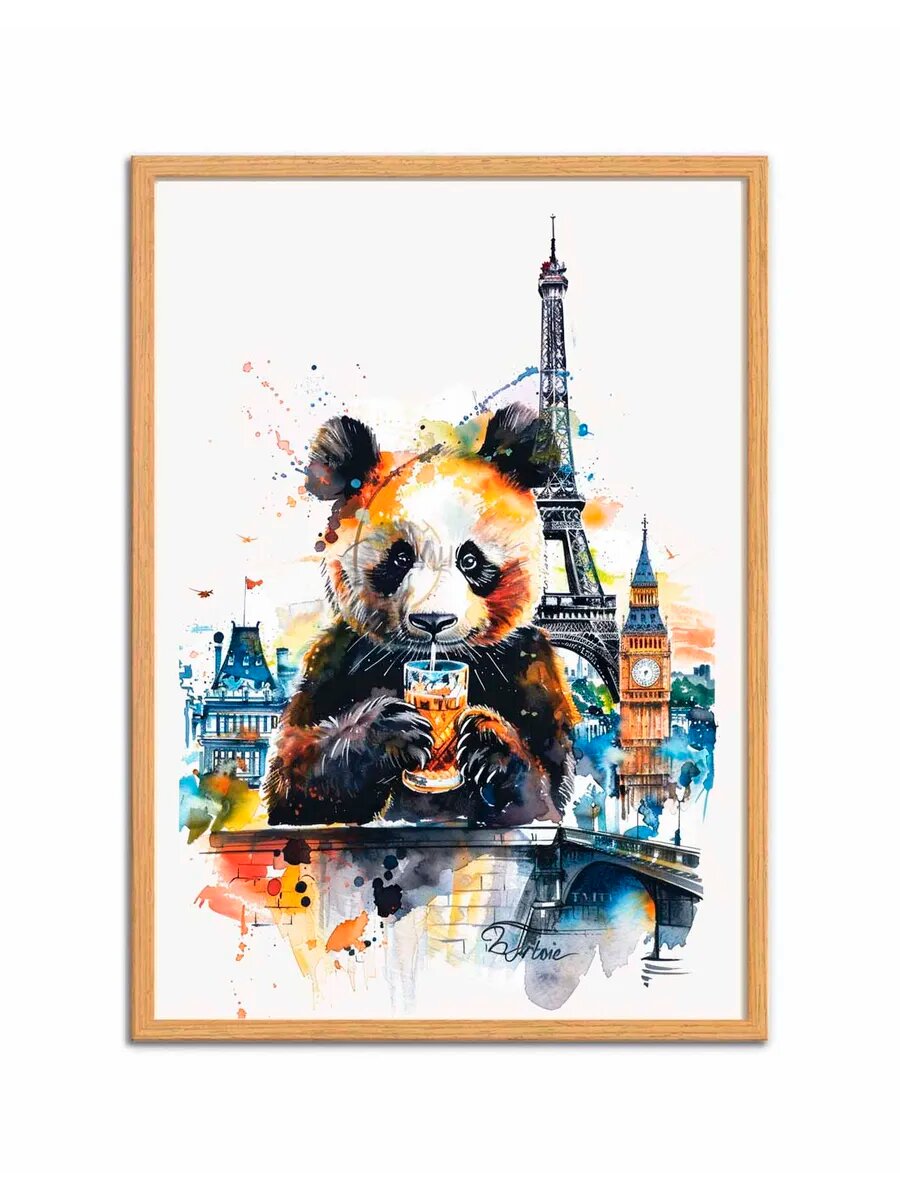 Животное Панда пьет виски 5, Плакат 30x42см