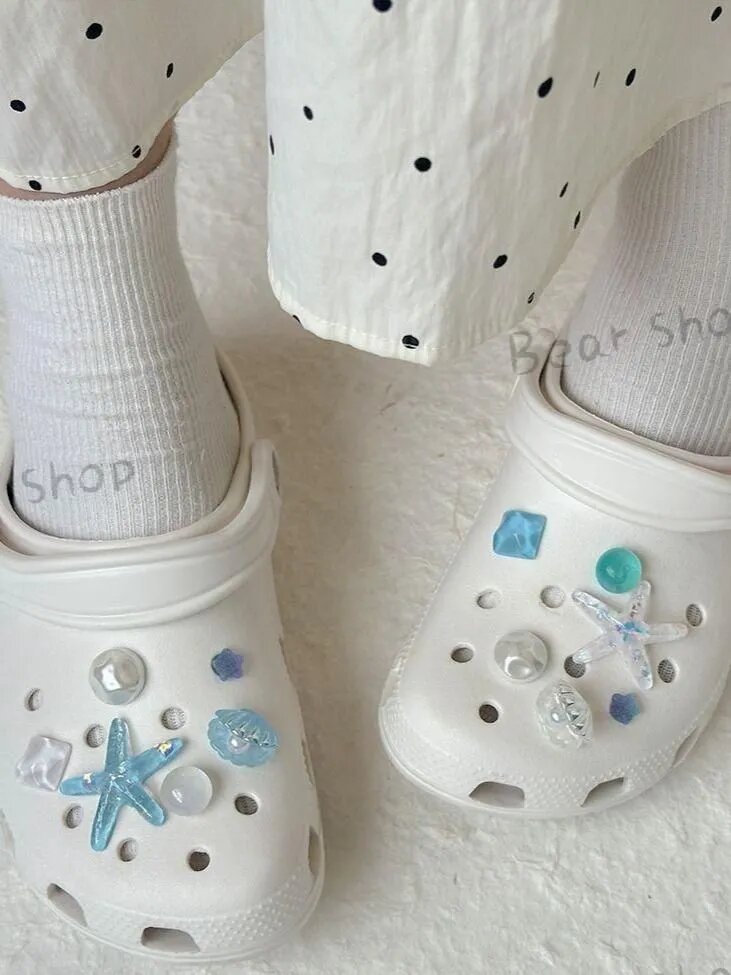 Набор джибитсов для Crocs, 14 шт, акриловые и смоляные украшения в виде морской звезды и жемчуга, стильные аксессуары дл — фото 1
