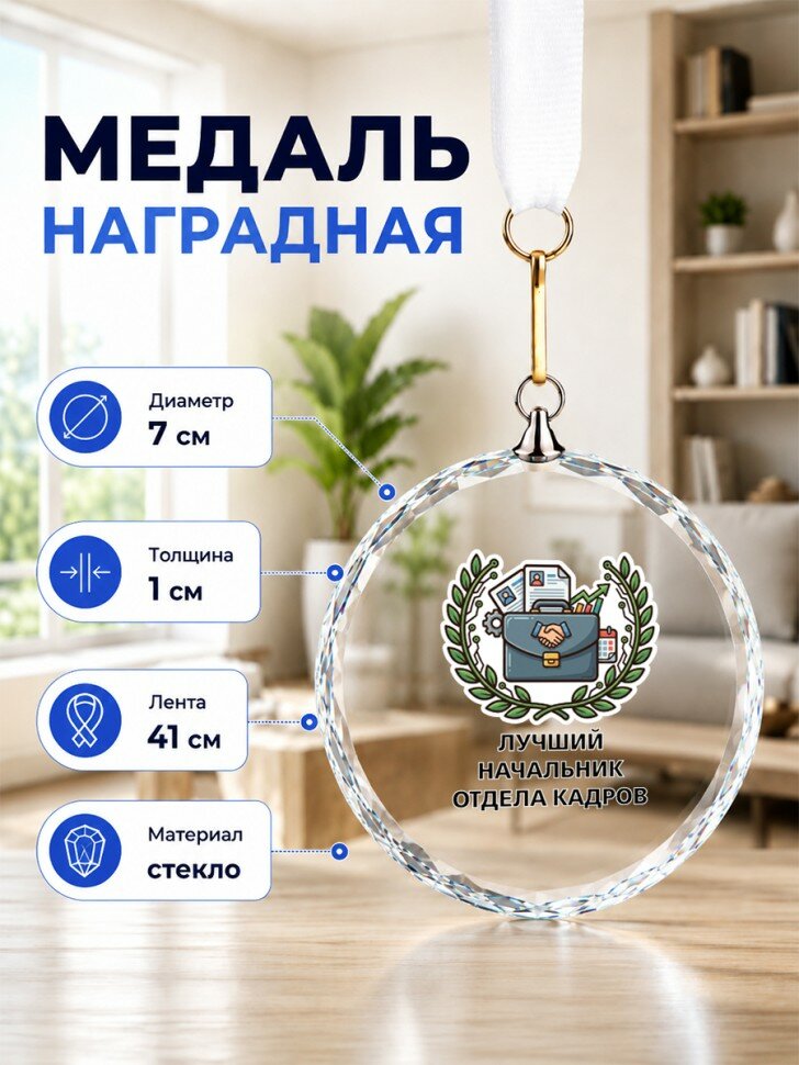 Наградная медаль из стекла с надписью "лучший начальник отдела кадров"