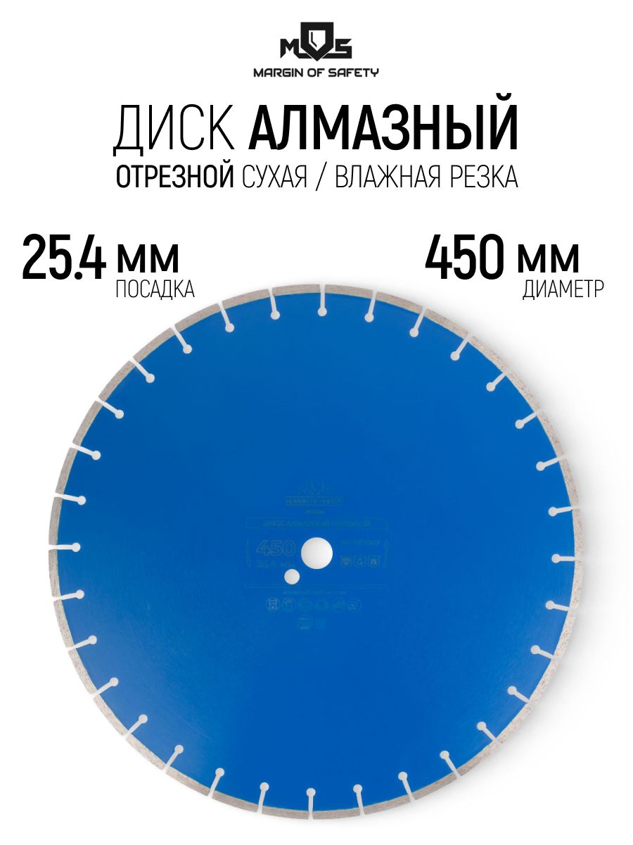 Диск алмазный по армированному бетону 450 х 25,4 мм отрезной по камню тротуарной плитке сегментный для бензорезов швонарезчиков