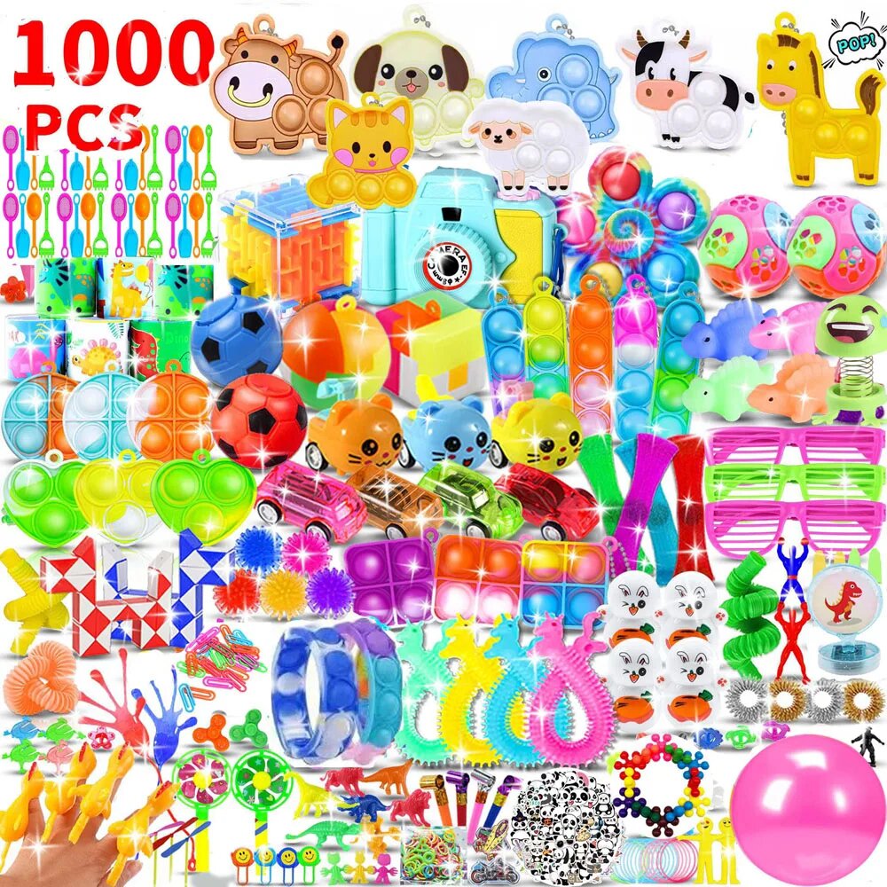 1000 шт. для детей и взрослых, смешанные сенсорные игрушки, набор, Детские сувениры, товары для дня рождения, призы, гусиный мешок, подарки, рождественские чулки