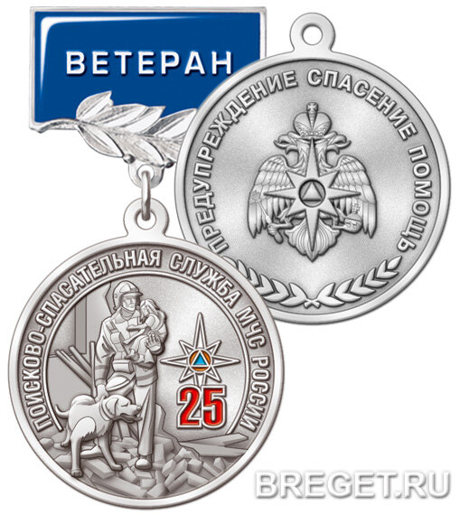 Медаль №4пс "Ветеран", нейзильбер (25 лет ПСС МЧС России)