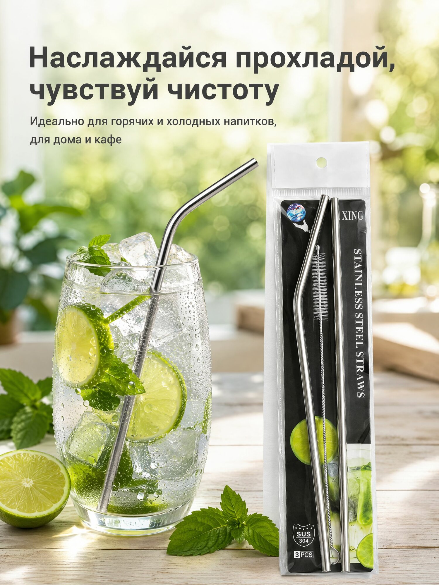 Многоразовые коктейльные трубочки, трубочки для напитков из нержавеющей стали, длина 215 мм, диаметр 8 мм