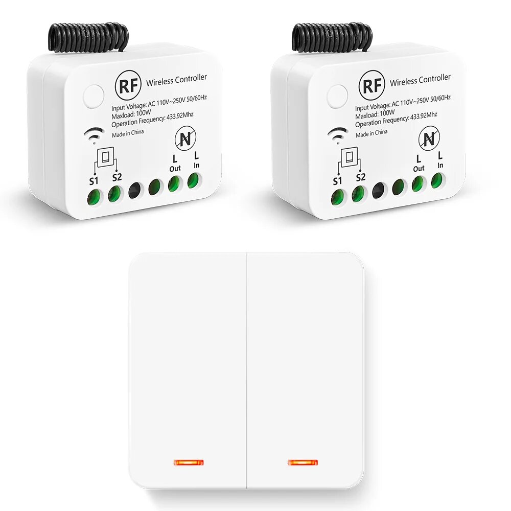 Выключатель света RF 433МГц 1Switch 2Receivers