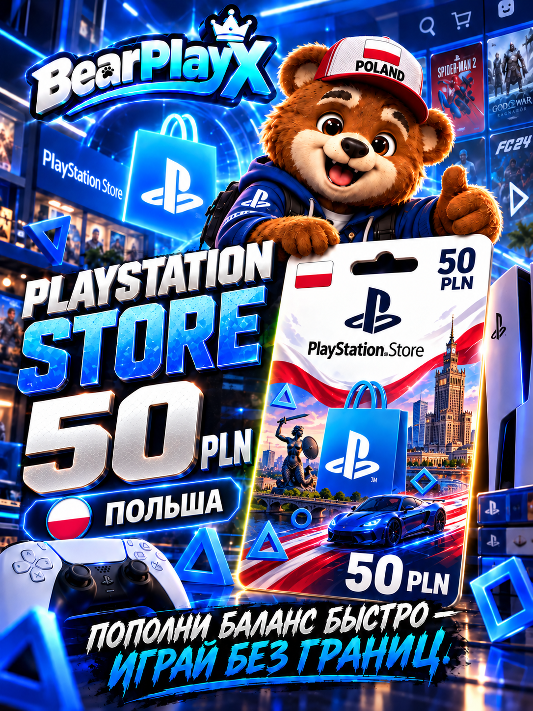 Карта пополнения PlayStation Store 50 PLN Польша | Цифровой код