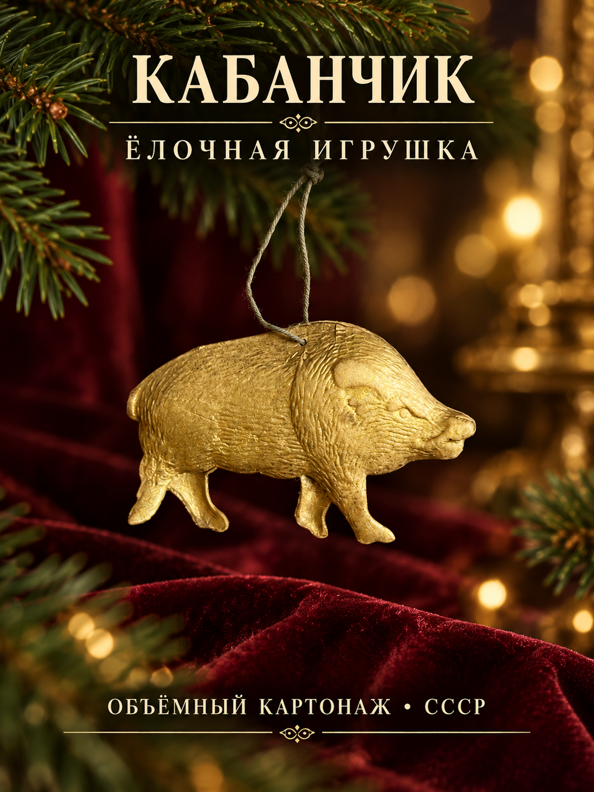 Советская объёмная картонажная ёлочная игрушка "Кабанчик," винтаж СССР 1950–1960 гг