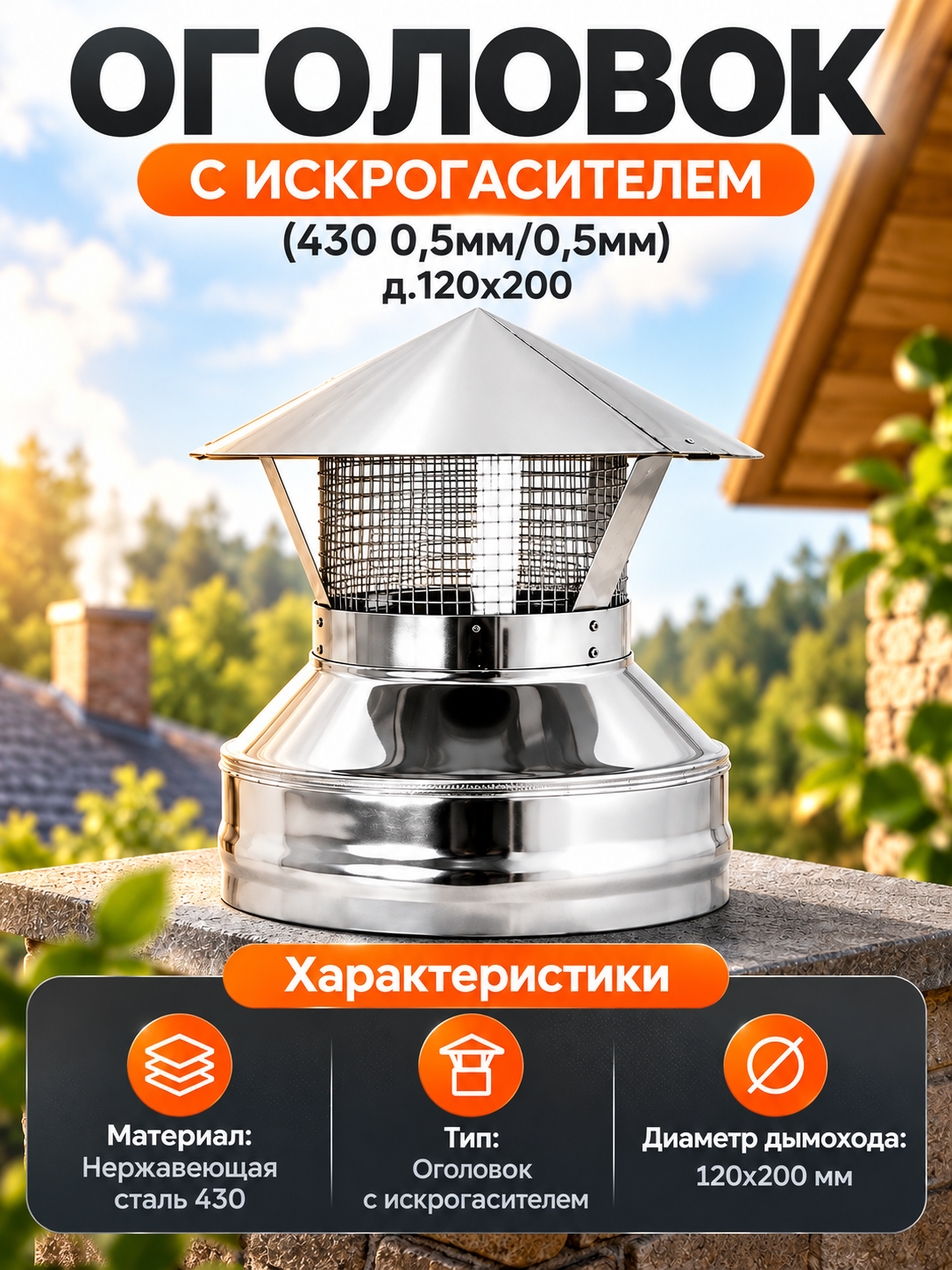 Оголовок с искрогасителем (430 0,5мм/0,5мм) д.120х200