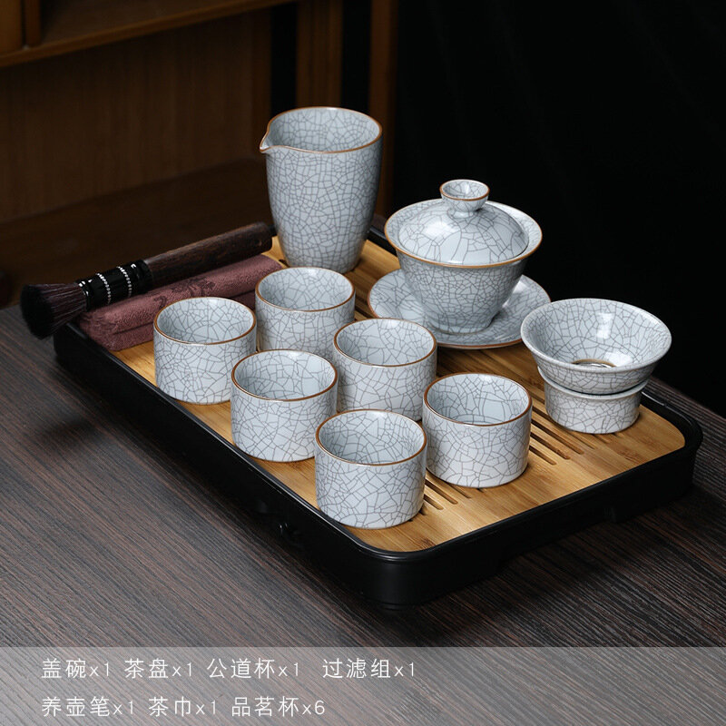 Чайный сервиз Moon White Ru Kiln, набор для заваривания чая, для домашнего использования, легкий, роскошный, высококачественный керамический чайник и чашки, подходит для небольших офисов
