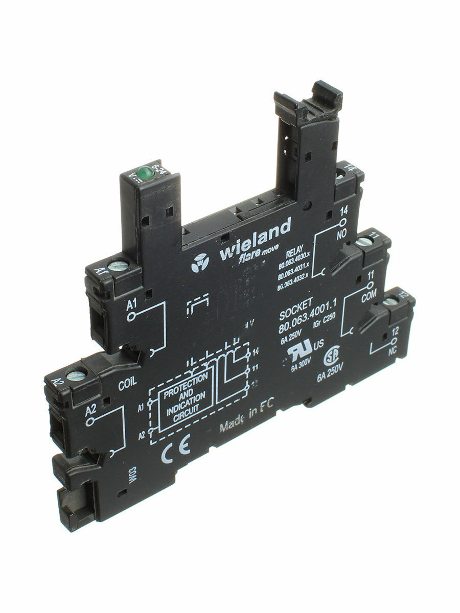 Розетка для реле Wieland 80.063.4001.1 24V SF38 Flare move на DIN-рейку