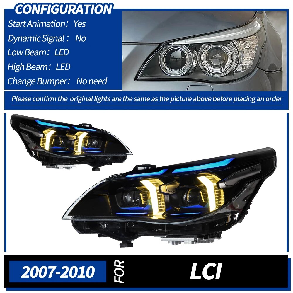 Фары для BMW E60 5 серии LED-фары 2003-2010 520I 523I 530I фары Drl проекторное стекло автомобильные аксессуары