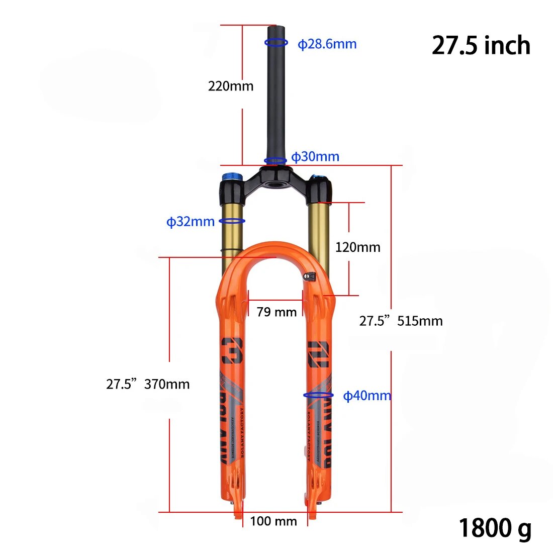 BOLANY Вилка амортизационная 27.5" оранжевая TM