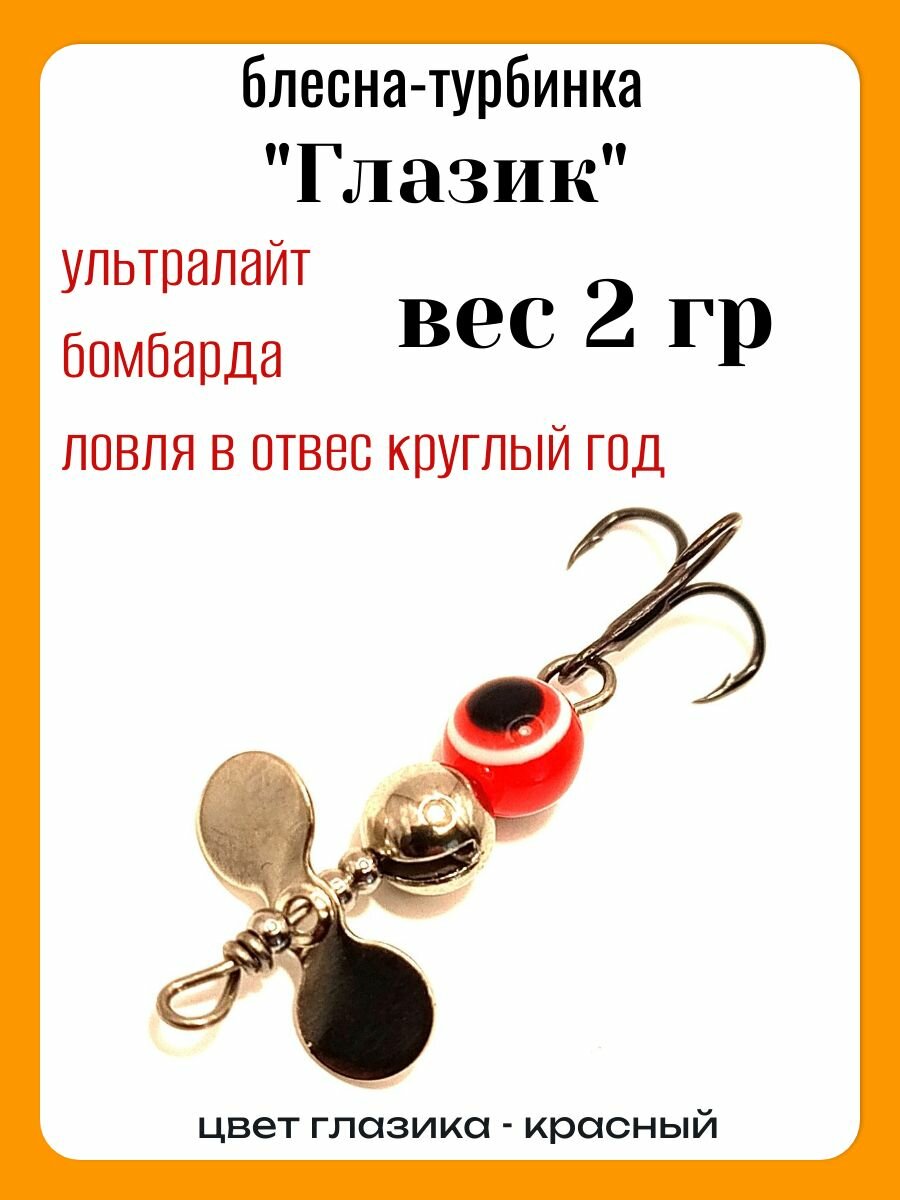 Блесна-турбинка для ультралайта "Глазик" 2 гр на окуня, щуку, голавля красный