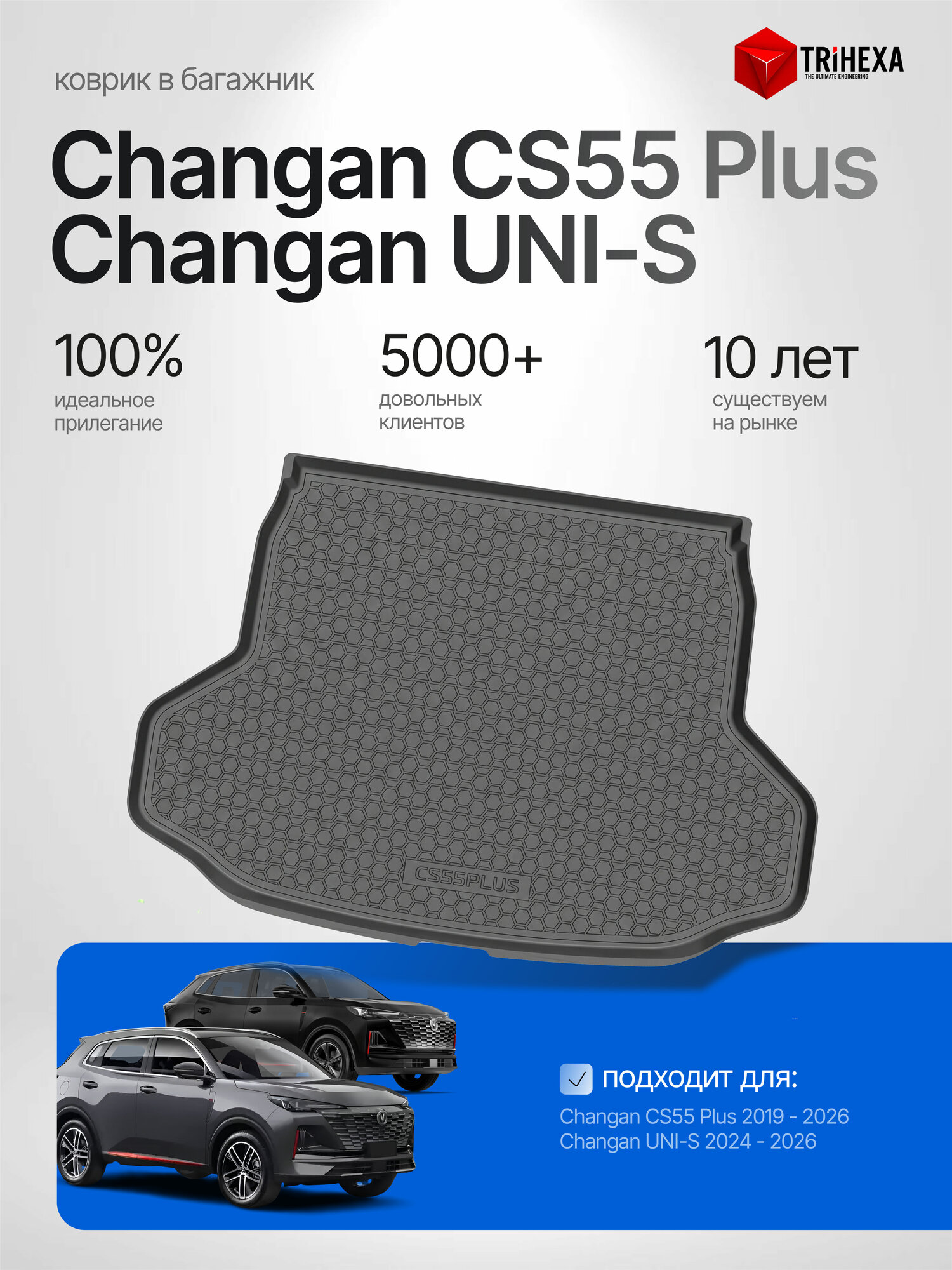 Коврик в багажник Changan CS55 Plus / UNI-S / Чанган ЦС55 Плюс (I Рестайлинг) (полиуретан)