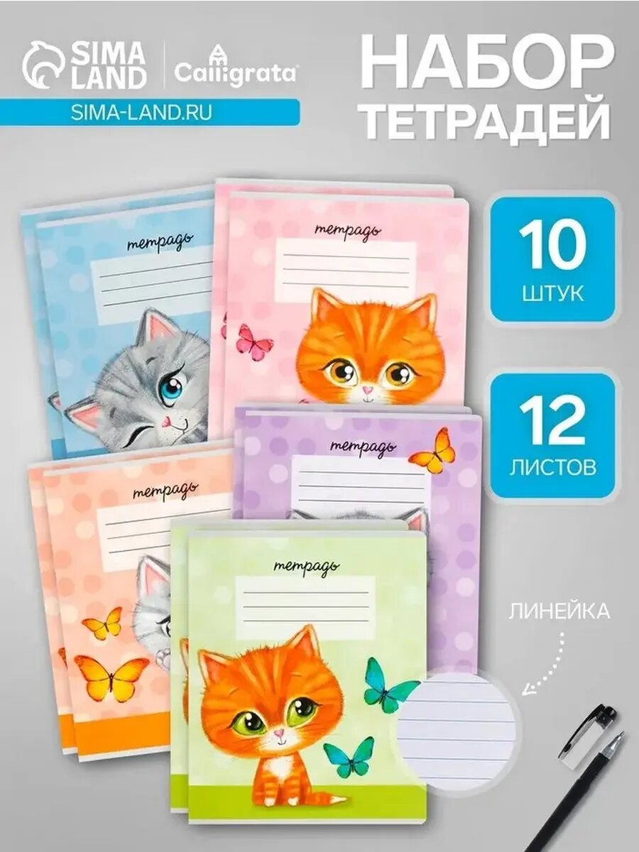 Комплект тетрадей с милыми котятами, 10 шт.
