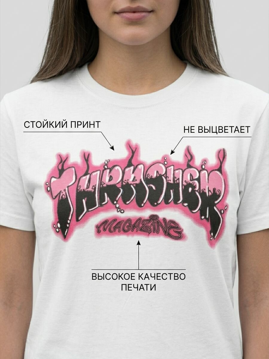 Футболка THRASHER, размер 2XL, розовый, белый — фото 1