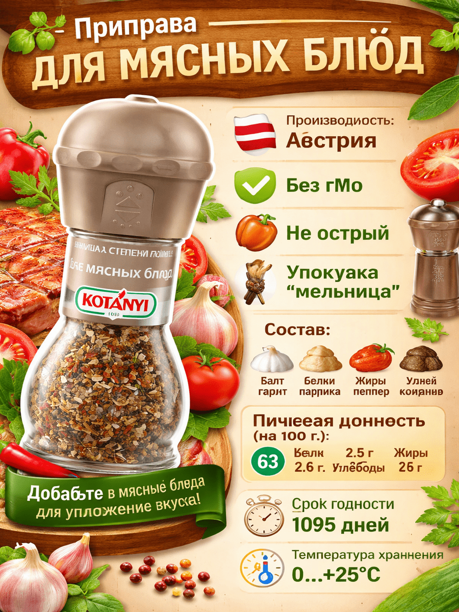 Приправа Kotanyi Для мясных блюд мельница, 40г