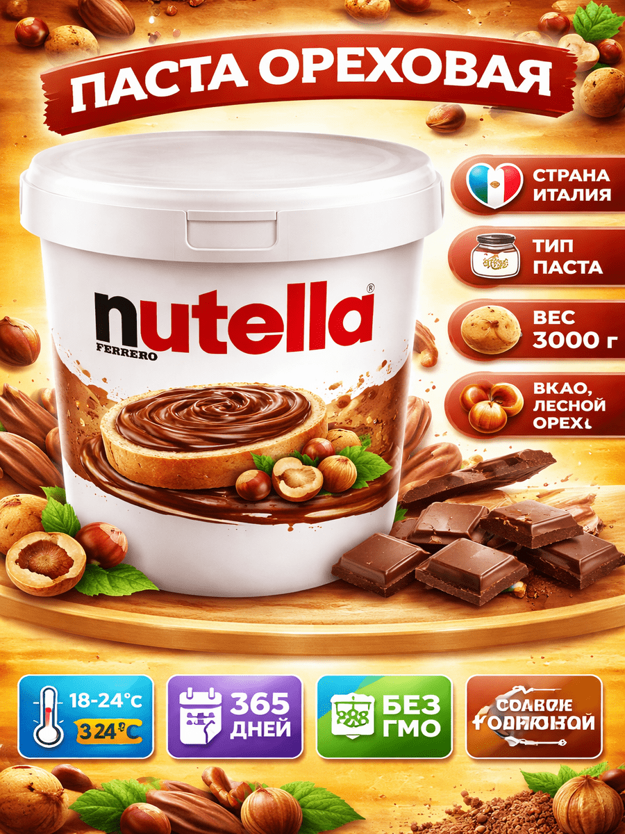 Паста ореховая Nutella с добавлением какао, 3кг