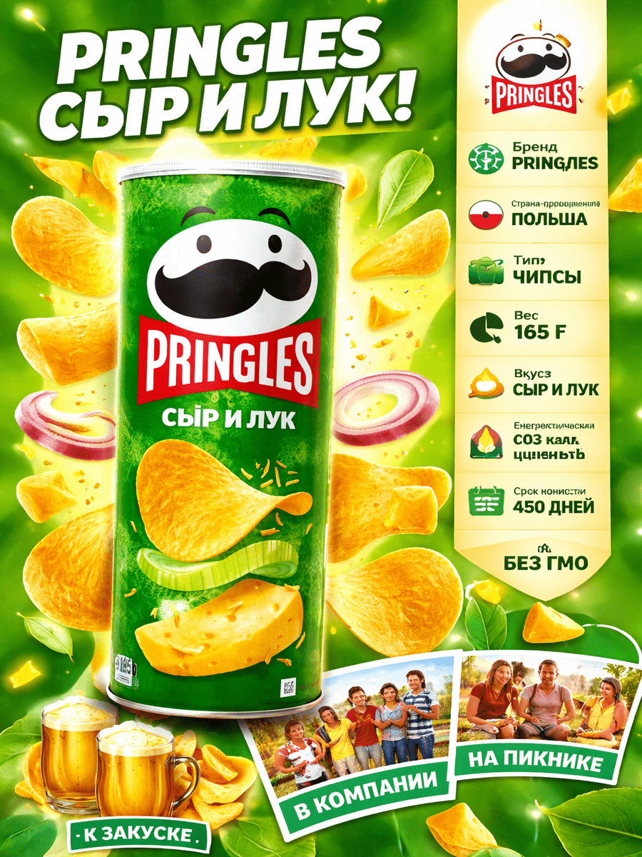 Чипсы Pringles Сыр и лук, 165г