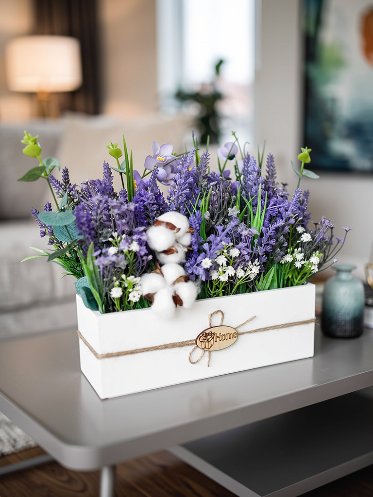 Композиция из искусственных цветов в деревянном ящике, ПоДар. Ок Home