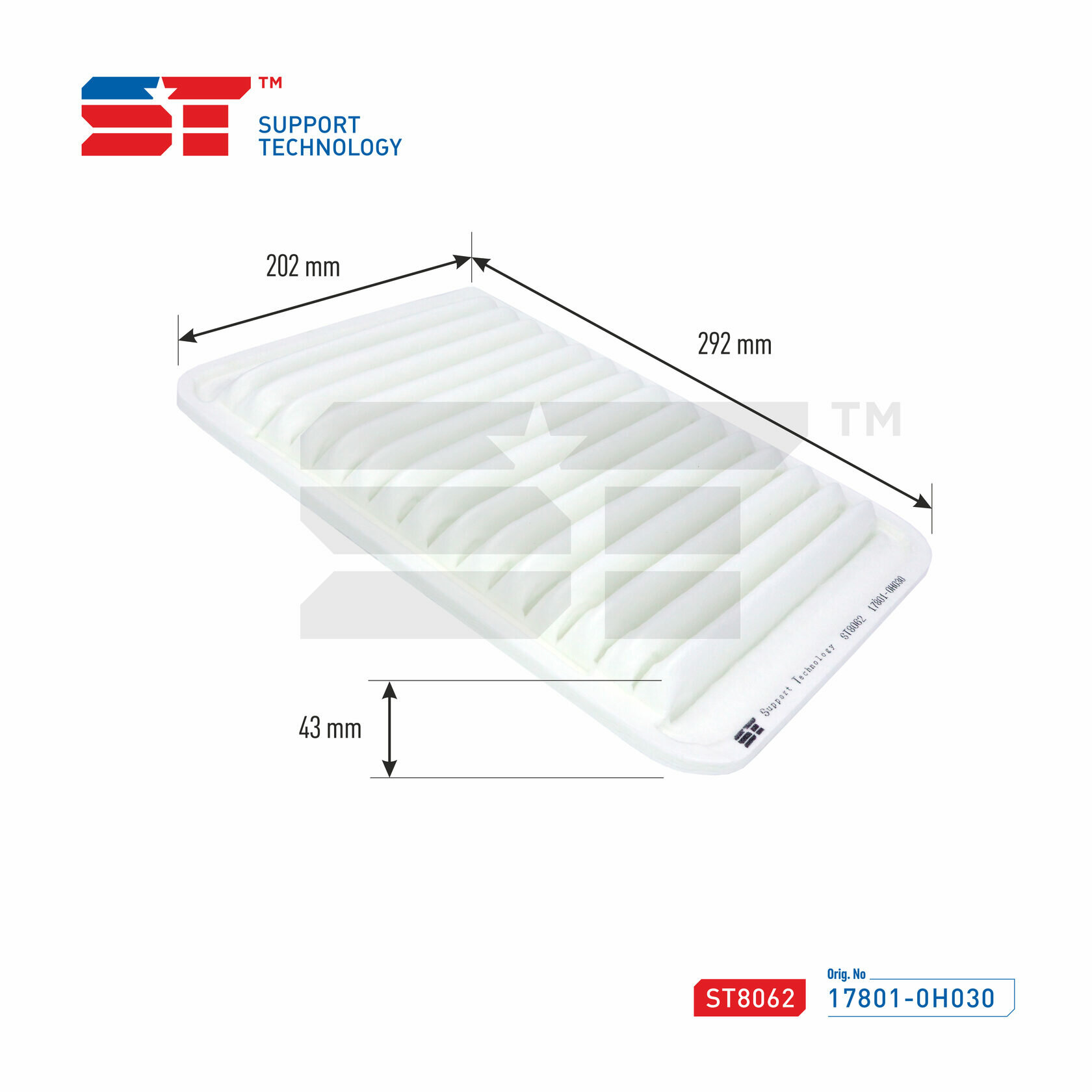 Фильтр воздушный Toyota Camry (V40) 2.4 2AZ-FE 06-, (V50) 11-, (V30) 2.4 USA! 01-06; Support Technology (ST)