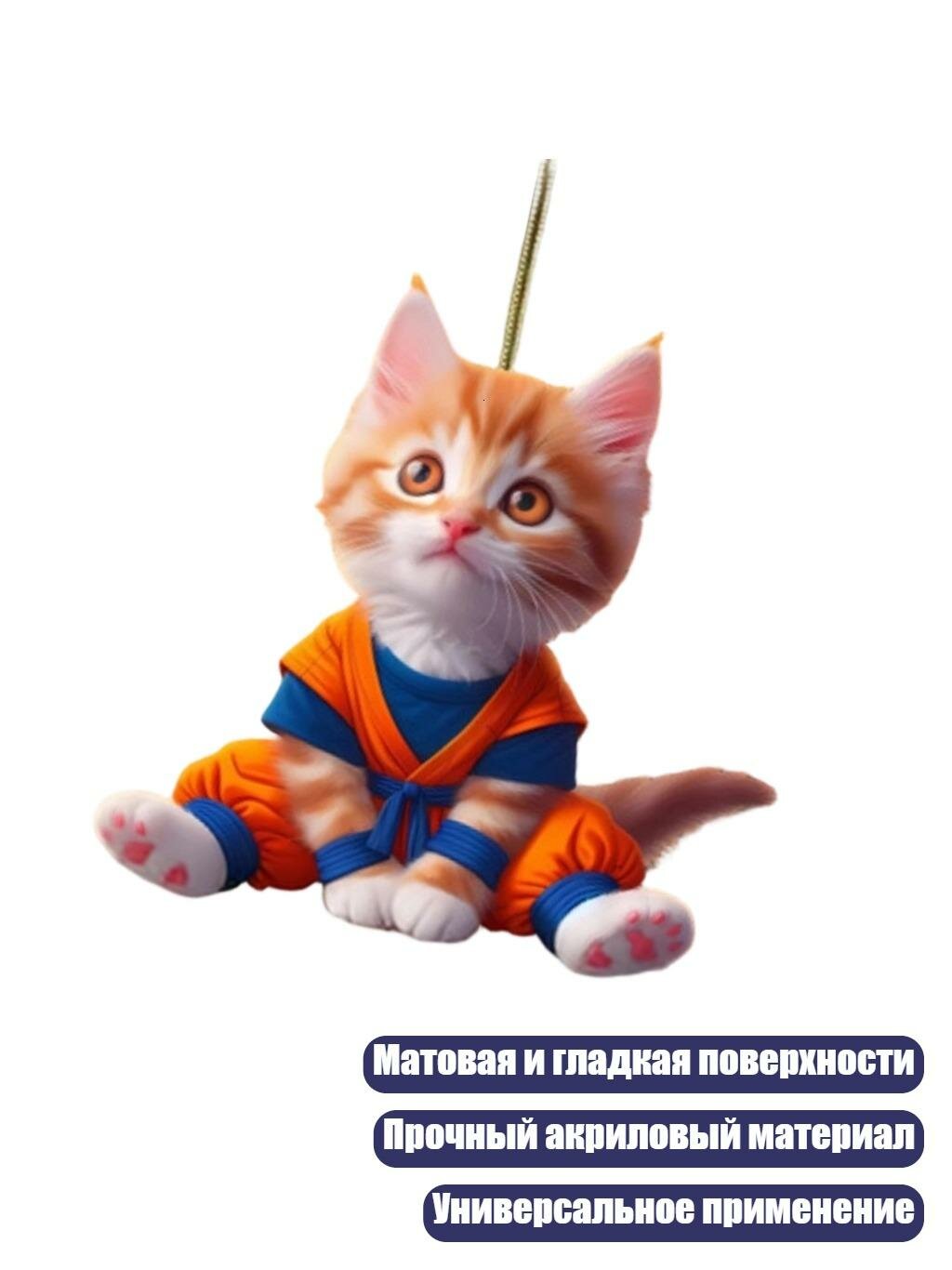 Акриловый подвесной брелок для зеркала «Тхэквондо и кот», Стиль2
