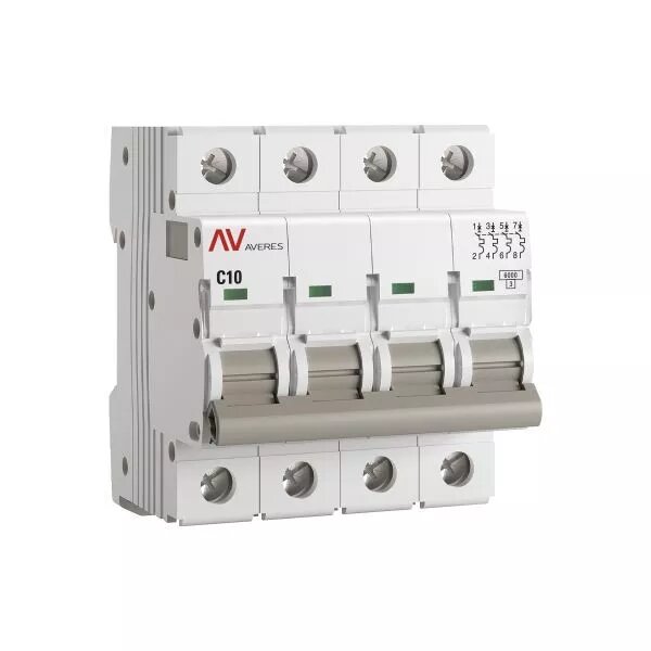 Выключатель автоматический модульный 4п C 10А 6кА AV-6 AVERES EKF mcb6-4-10C-av
