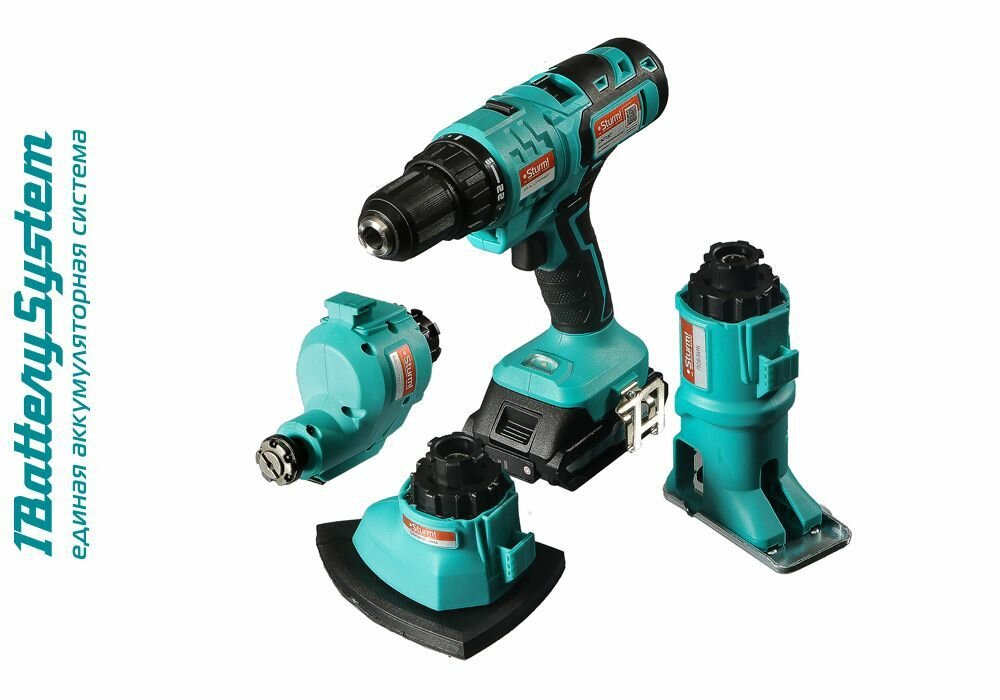 Аккумуляторный шуруповерт-мультитул 4в1 Sturm! CMT1801 1BatterySystem, 18В, дрель, лобзик, реноватор, шлифмаш, 2x2.0Ач, кейс