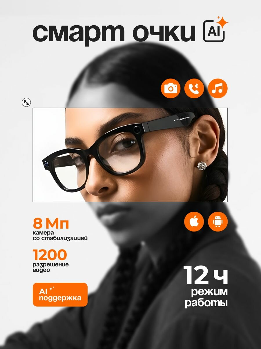 Умные очки с камерой и микрофоном, встроенными наушниками и искусственным интеллектом на русском языке/ Умные очки с ИИ
