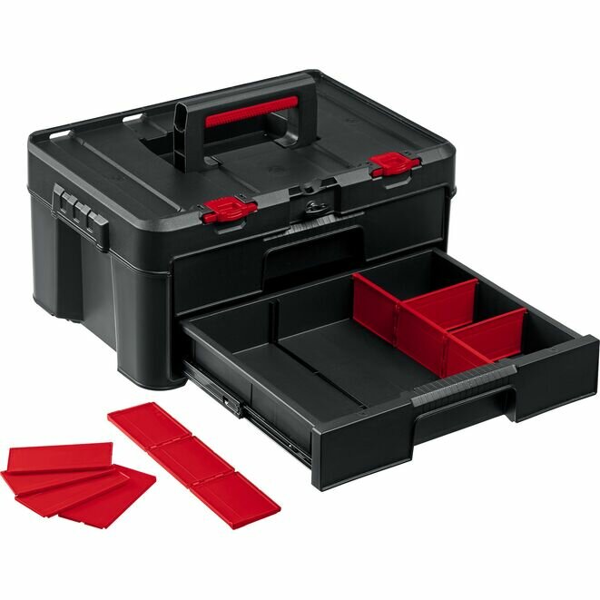 Ящик для инструментов Keter STACKNROLL 38407, 2 выдвижных ящика, нагрузка до 10 кг, ударопрочный, черный — фото 1