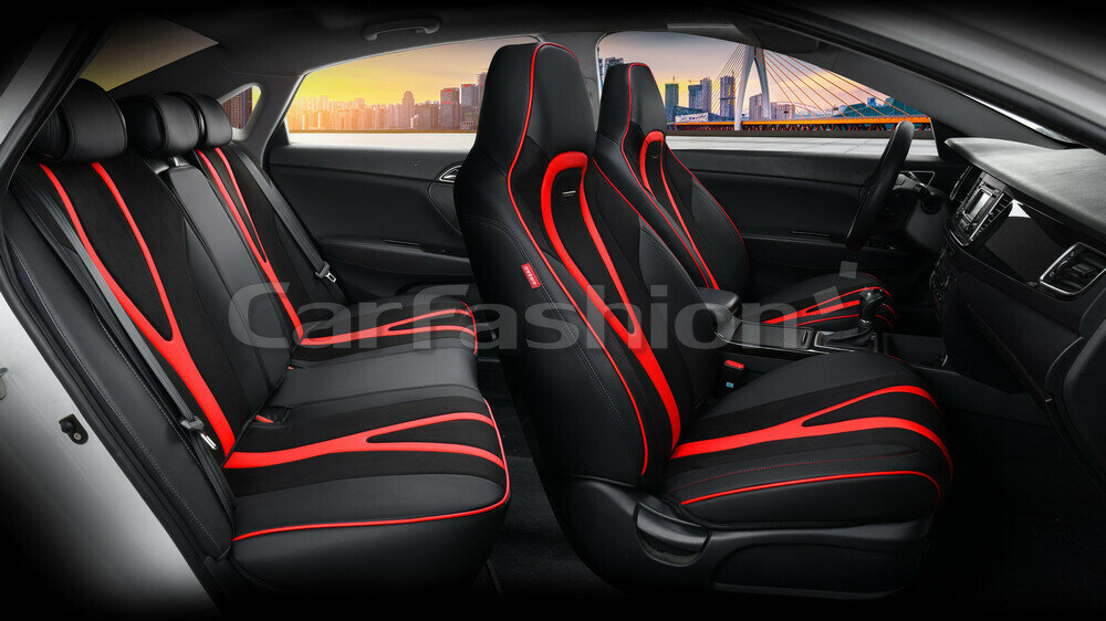 Каркасные чехлы CarFashion на весь салон 5D "INTEGRAL PLUS", цвет черный/красный