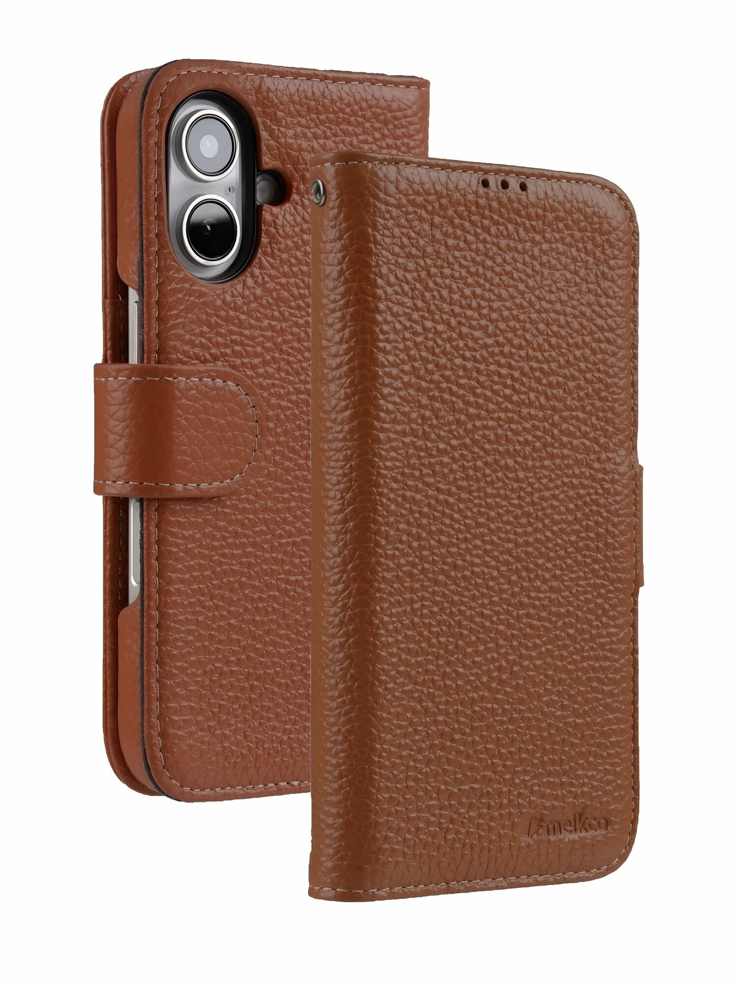 Кожаный чехол книжка Wallet Book Type для iPhone 17, коричневый