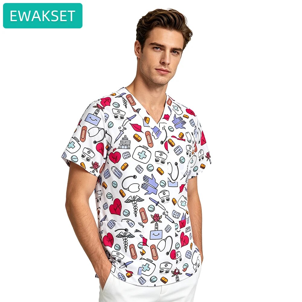 EWAKSET медицинский костюм унисекс из хлопка L, scrub top men