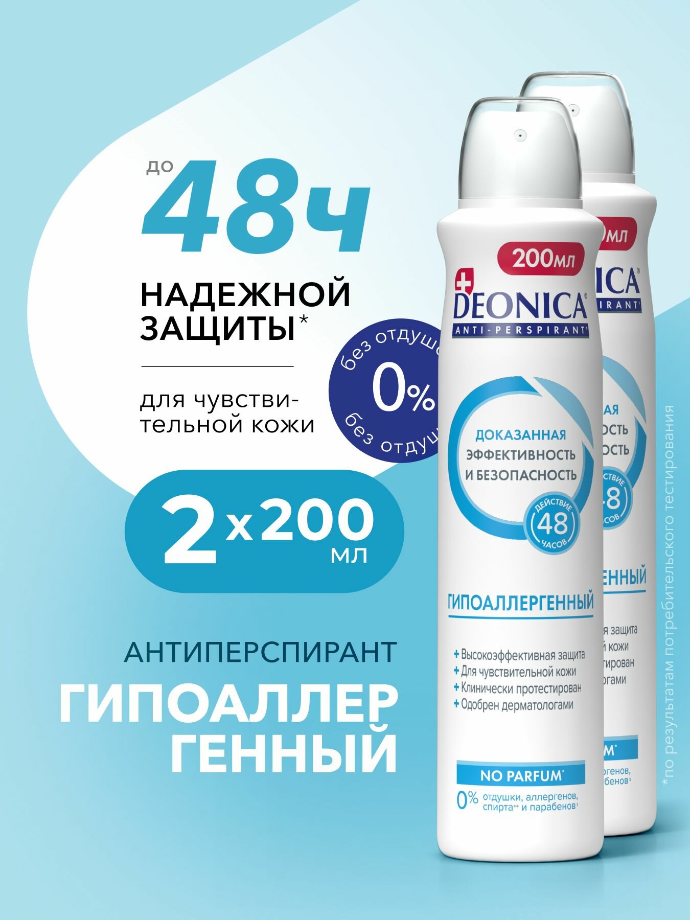 Дезодорант антиперспирант женский и мужской спрей Deonica Гипоаллергенный 2 шт по 200 мл