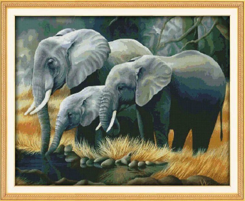 NKFвышивка крестом наборы, Схема на16CT "Семейство диких слонов",60*48CM