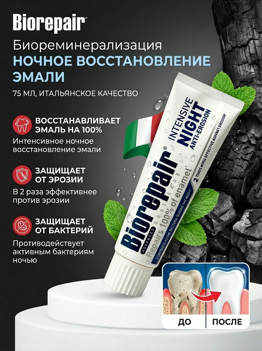 Зубная паста ночная против эрозии эмали Biorepair Night Repair,75 мл