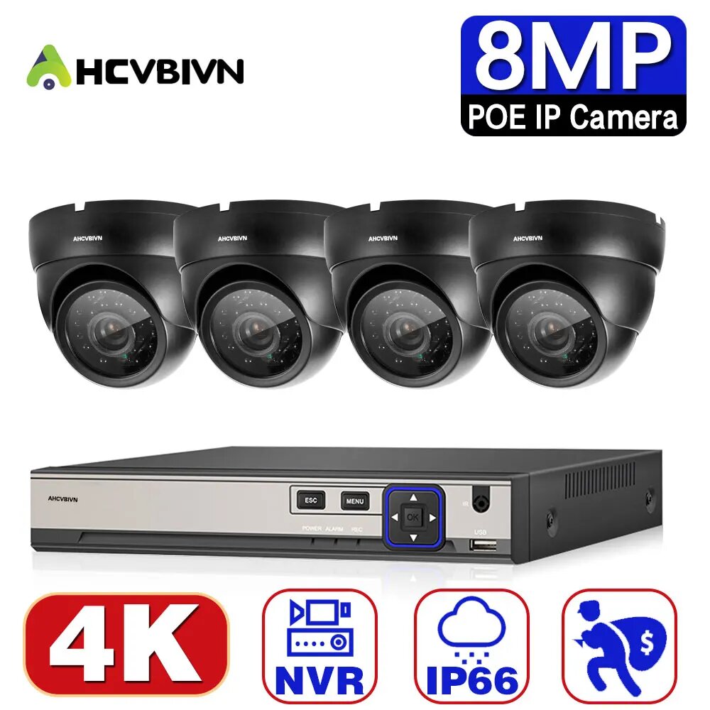 Система безопасности IP-камер 4K 8MP POE 8-канальная P2P AI-комплект видеонаблюдения на улице с детекцией людей для дома 8MP купольная камера CCTV Nvr-комплект