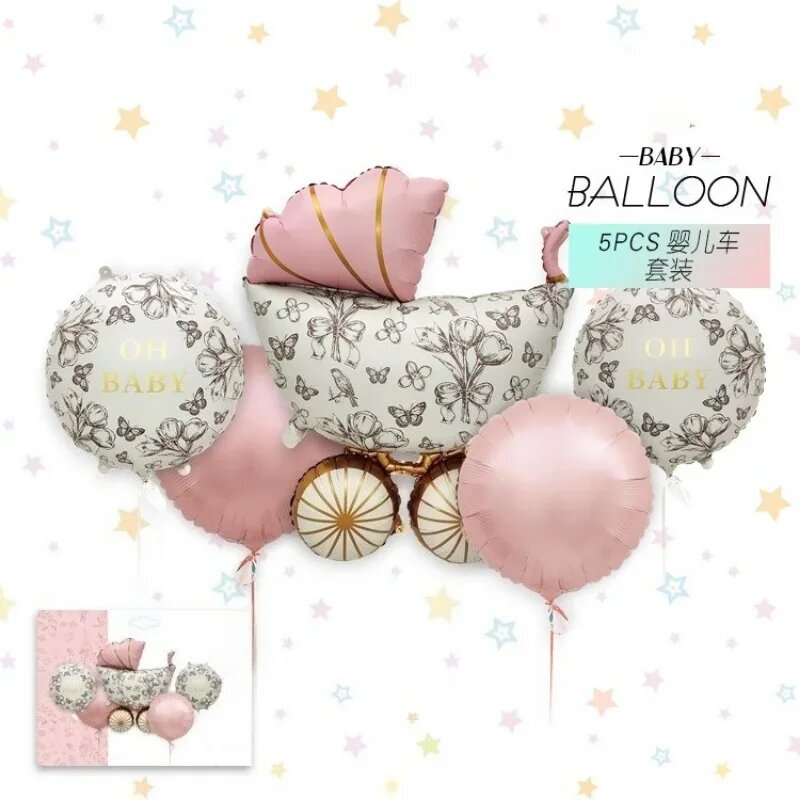 Зелёный розовый воздушный шар-коляска 5PCS Pink