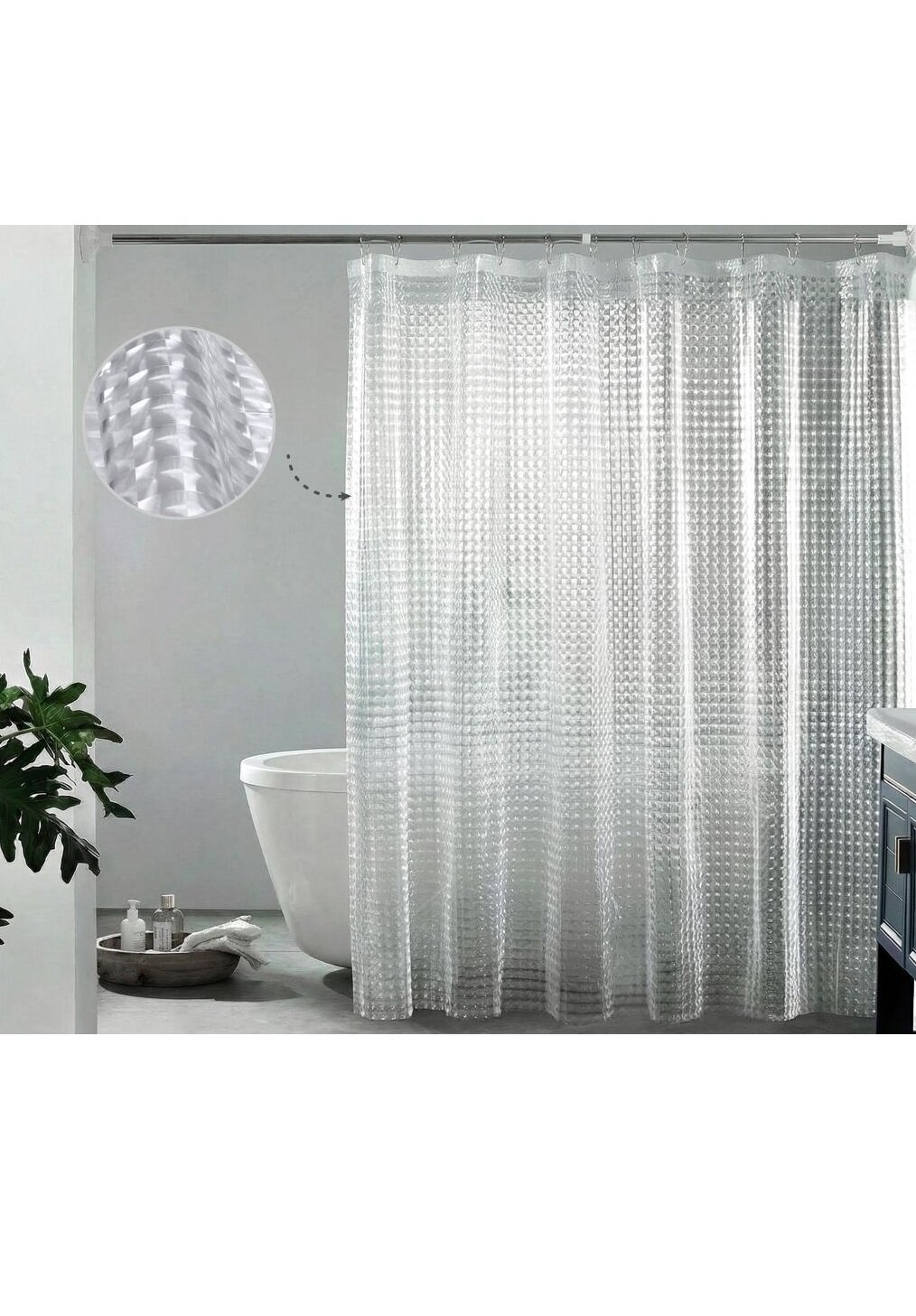 Штора для ванной комнаты 180х180 с кольцами PERFECTO LINEA Aura 3D хрусталь (36-180401)