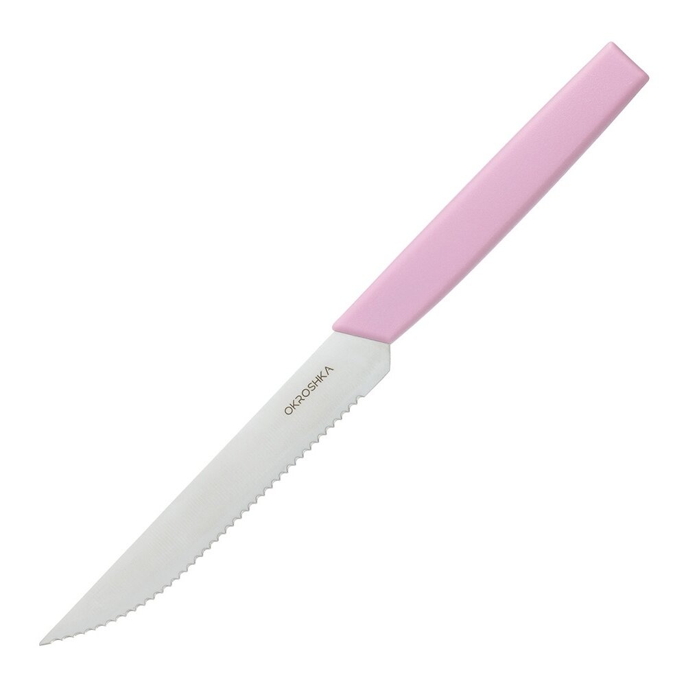 OKROSHKA OK225P-PN-STS Нож для стейка okroshka салат, лезвие 12 см, с серрейторной заточкой, розовая ручка
